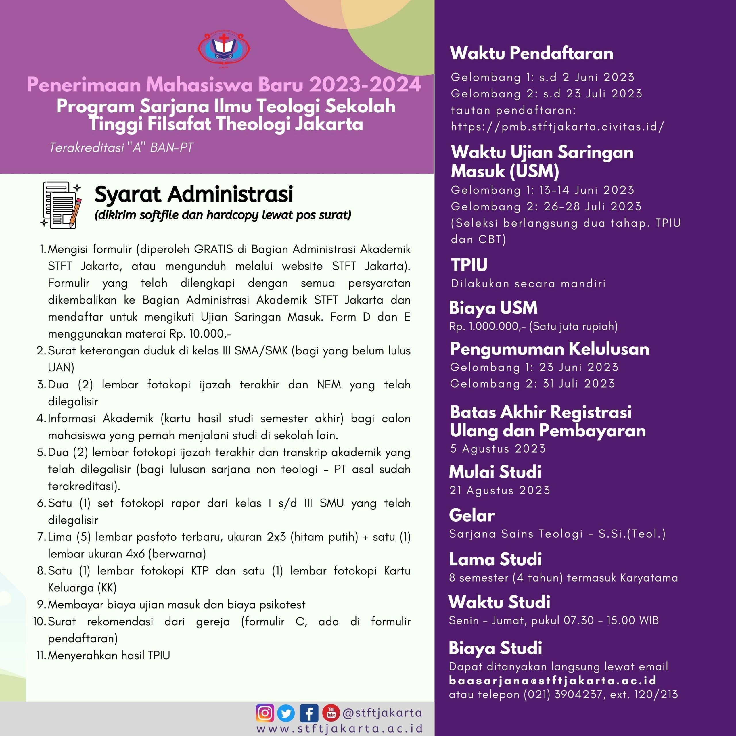 Penerimaan Mahasiswa Baru 2023/2024 – Sekolah Tinggi Filsafat Theologi Jakarta